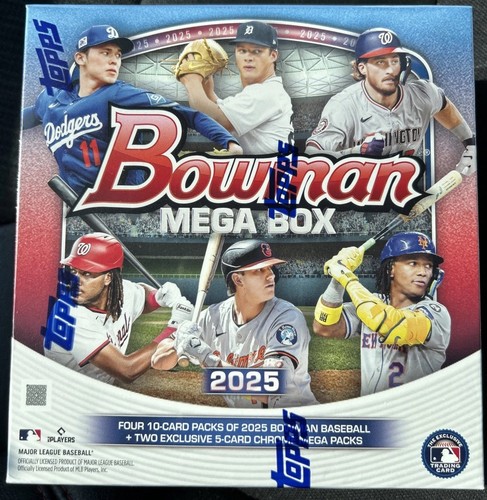2025 Bowman Baseball MEGA BOX (50 cards) w/2 Chrome Packs BRAND NEW ...