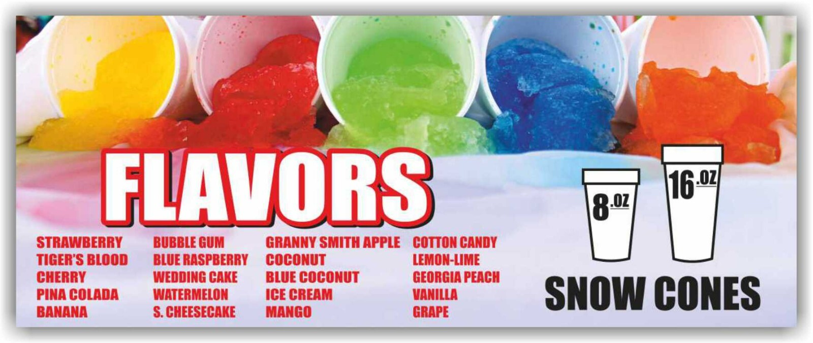 SNOW CONES Advertising Banner Vinyl Mesh Sign Flavors Shaved Ice Syrup ...