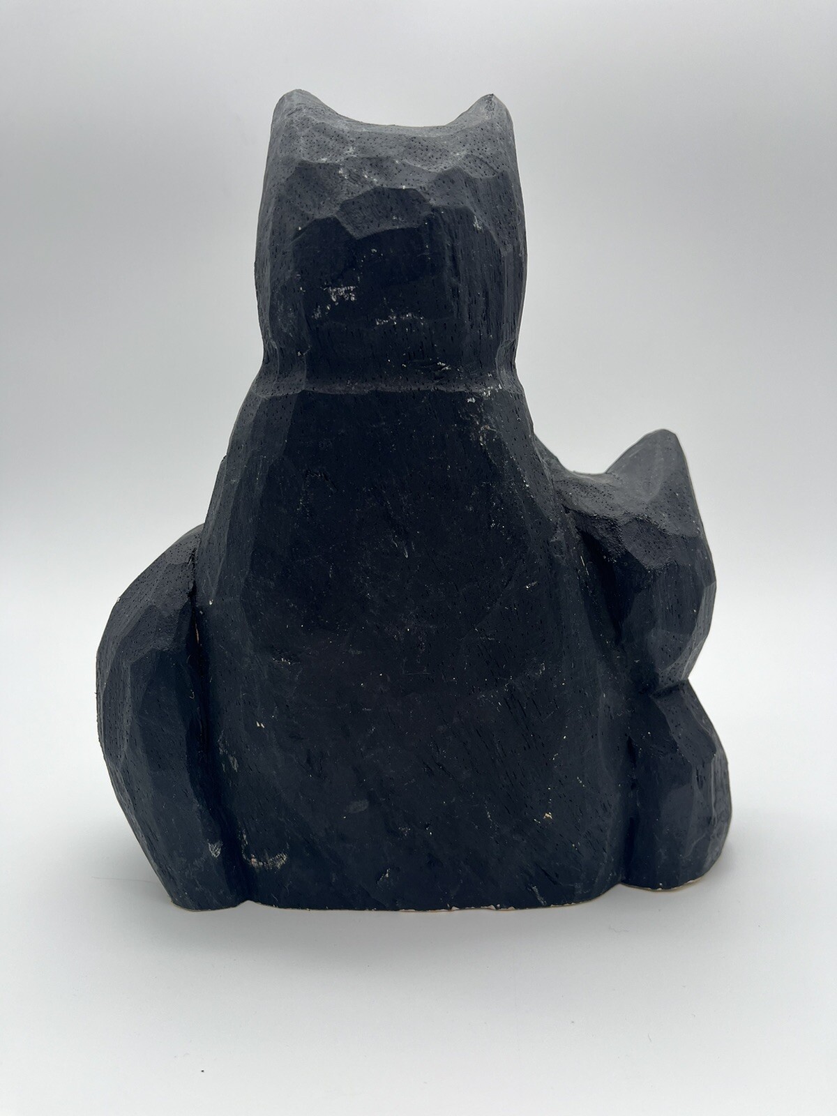 Vtg. Wooden Cat James Haddon Hand Carved Signed Folk Art Black & White ...