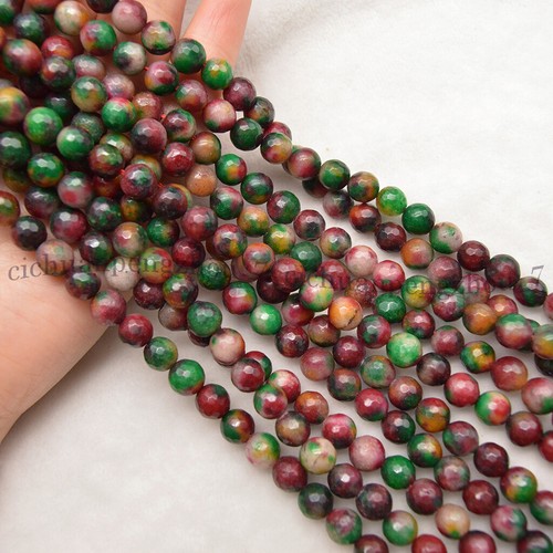 8mm Faceted Multicolor Jade Round Gemstone Loose Beads 15" Strand ...