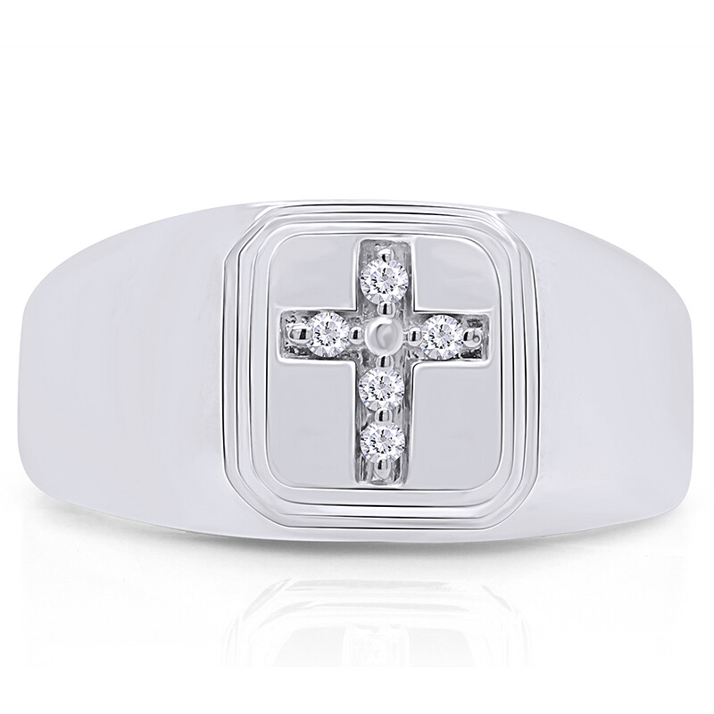 Round Cut Natural Diamond Men's Cross Engagement Ring Solid Sterling ...