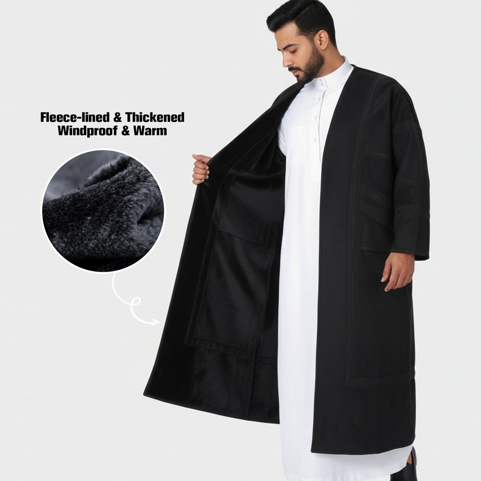 Arab Men's Vintage Embroidered Long Open Robe Abaya Kaftan Ramadan Coat ...