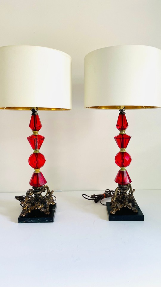 VTG 1960s MID Century Modern Red Acrylic Jewel Prism Marble Base Iron ...