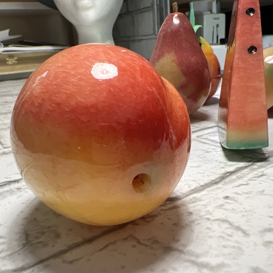 MCM ALABASTER MARBLE ONYX STONE FRUIT Melon 2Peach Pineapple Apple Pear ...