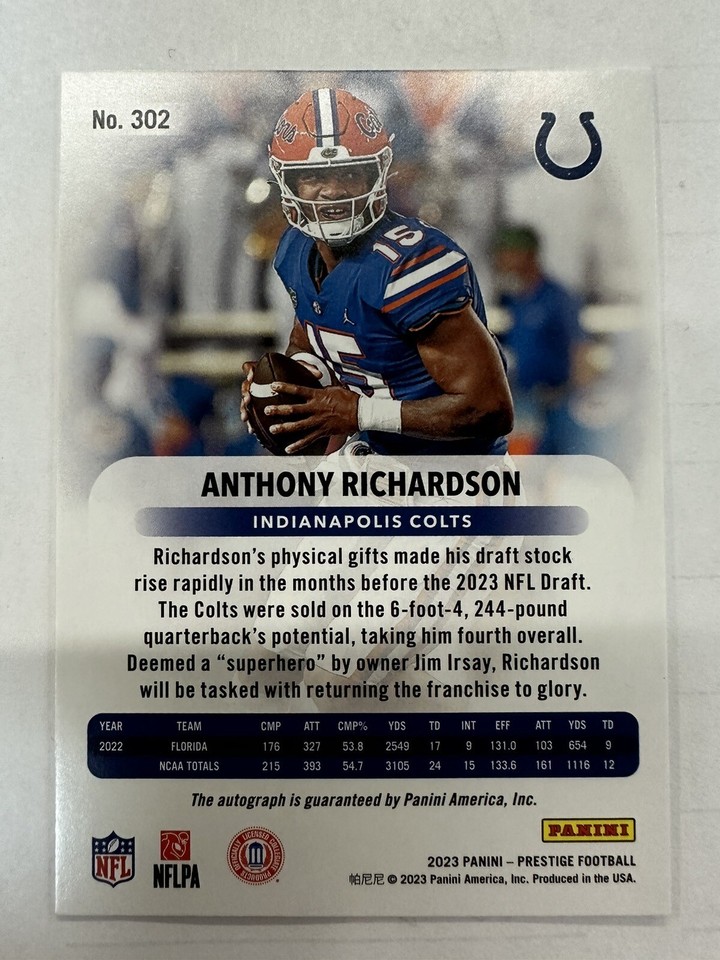 2023 Prestige Football Anthony Richardson Autograph Xtra Points Holo ...