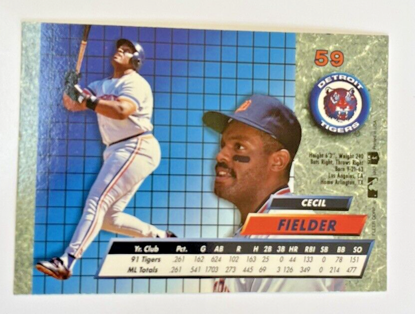 CECIL FIELDER Autographed Signed '92 FLEER #59 Baseball Card DETROIT ...
