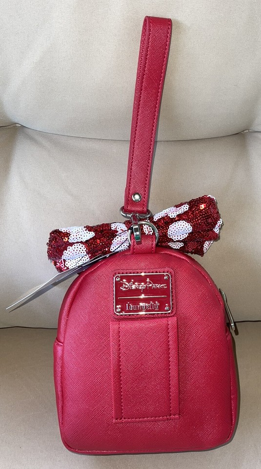 New Disney Parks Loungefly Minnie Mouse Bling Sequins Bow Wristlet Belt ...