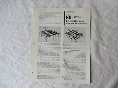 IH International Harvester No 9 coil spring harrow specification sheet ...