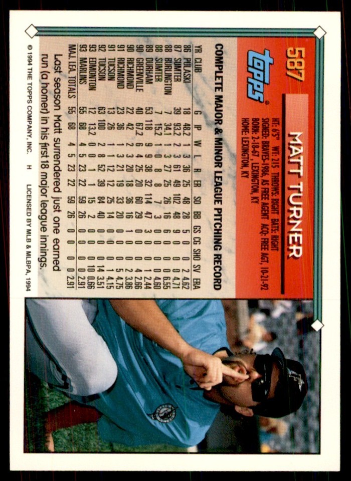 1994 Topps Matt Turner Baseball Card #587 | eBay