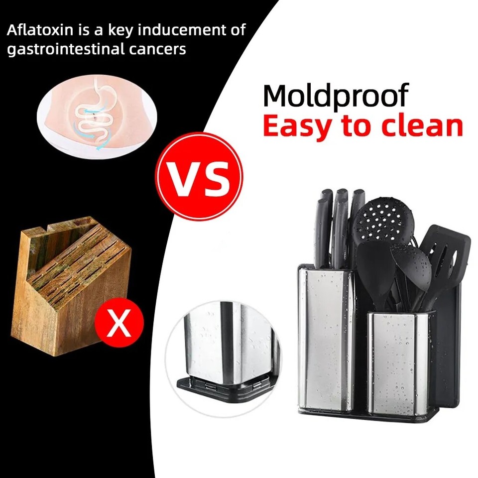 2PCS/set Kitchen Knife Block Holder Rack Stainless Steel Scissors Stand ...