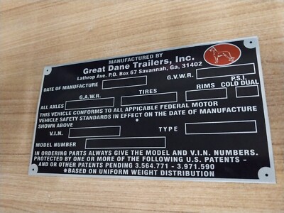 Aluminum Data Plate Great Dane Truck Trailers Blank | eBay
