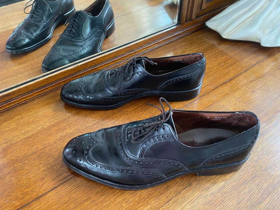 Allen Edmonds Hand Crafted Wing Tip Oxford Black Leather Dress Shoe ...