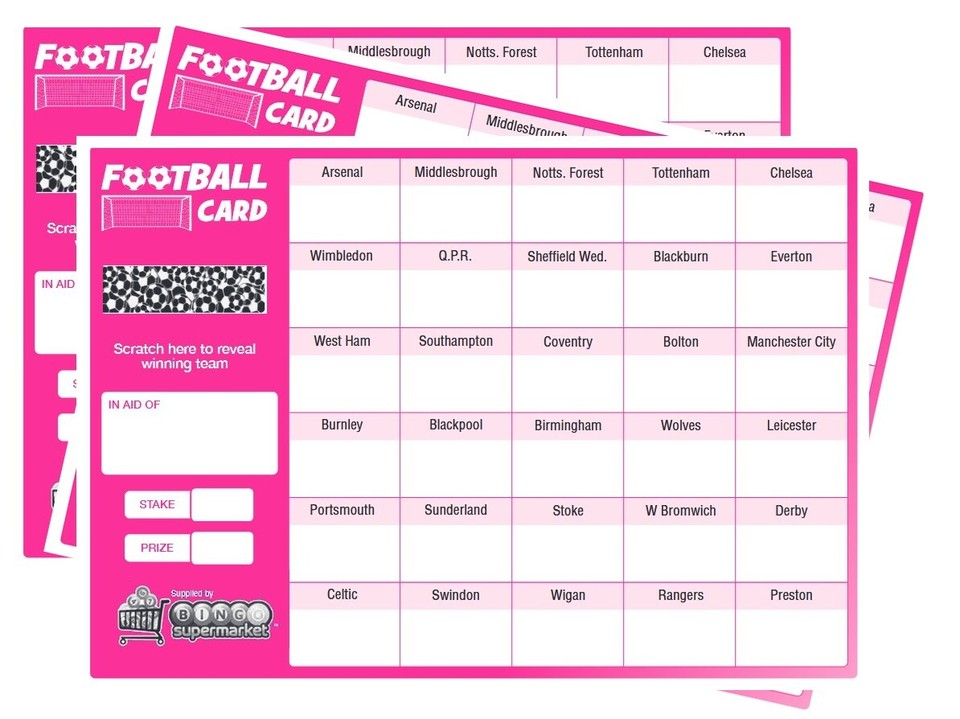 FOOTBALL SCRATCH CARDS 20 30 40 50 and 80 Team Fundraising A5 Card ...