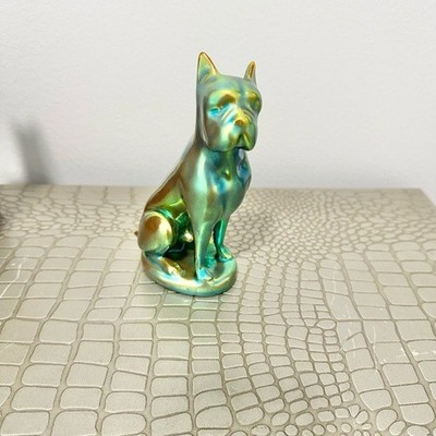 Vintage Zsolnay Eosin Hand Painted Green Iridescent Boxer Dog Porcelain ...