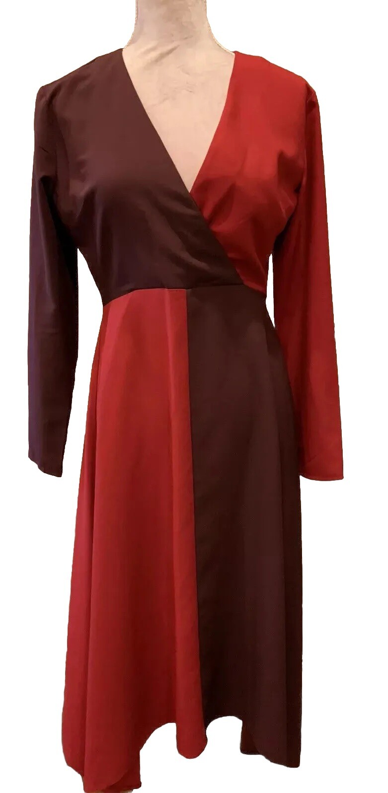 Warehouse Red Asymmetrical Colour Block Midi Dress Si… - Gem