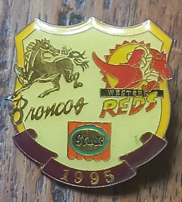 RARE 1995 Streets BRONCOS v WESTERN REDS RUGBY LEAGUE PIN / BADGE ...