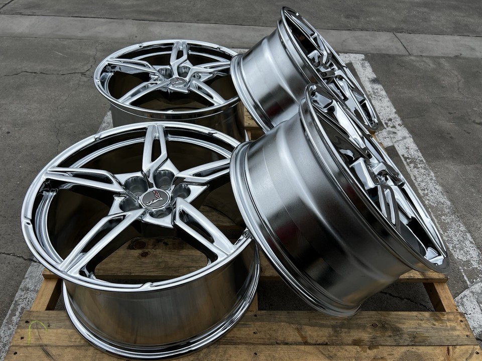 CHROME Corvette C8 Z51 OEM Factory Original Wheels Rims Stock 2020-2025 ...