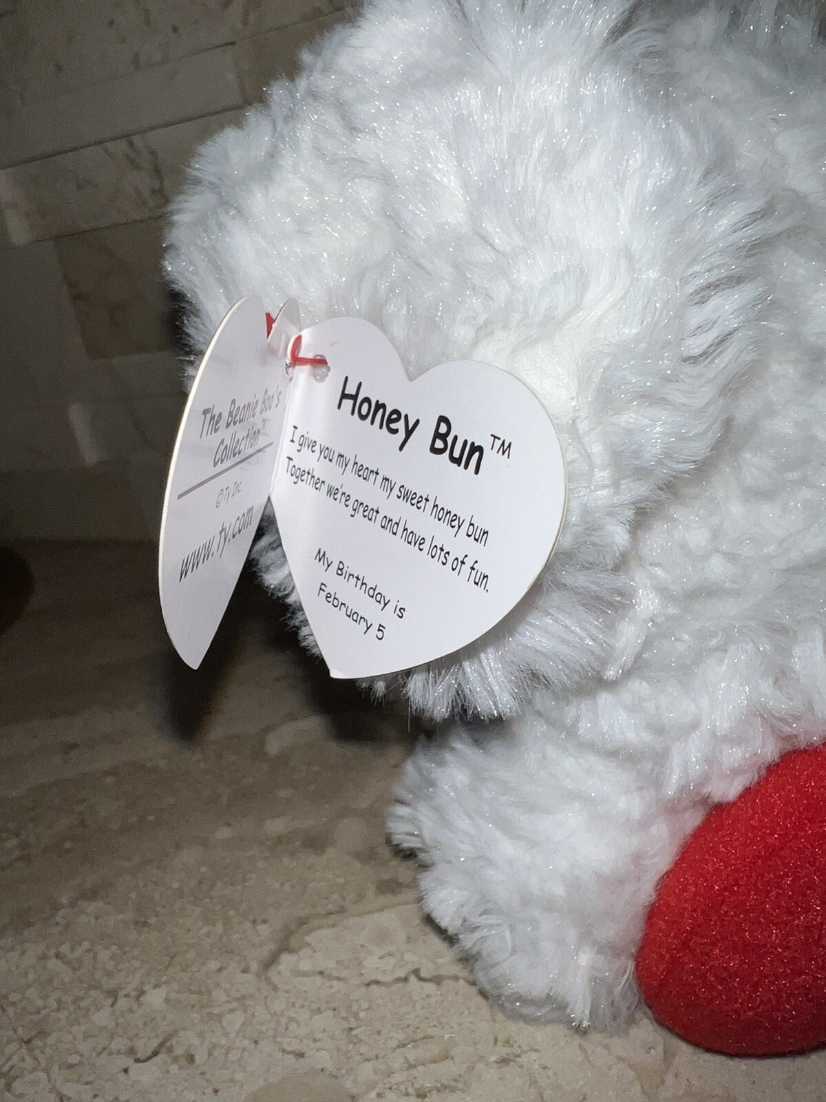 Ty Beanie Boos Honey Bun 9" White Poodle Red Heart Plush Valentine's ...