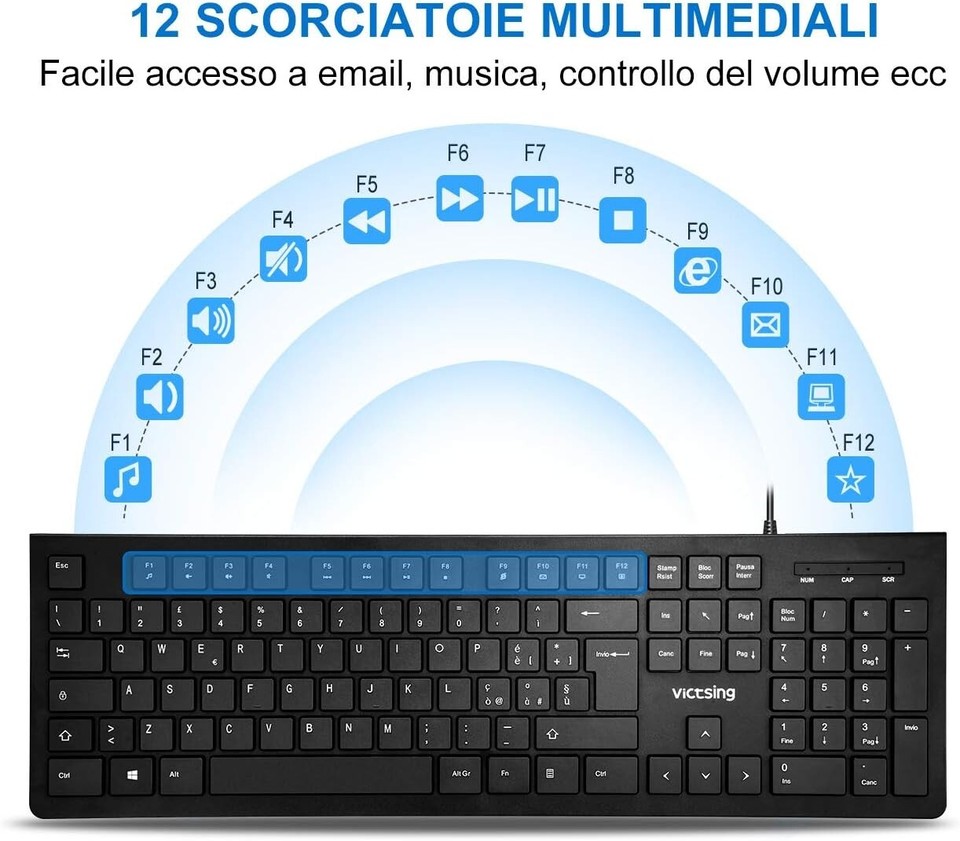 VicTsing Wired USB Keyboard Italian Italiana Layout For PC Desktop ...