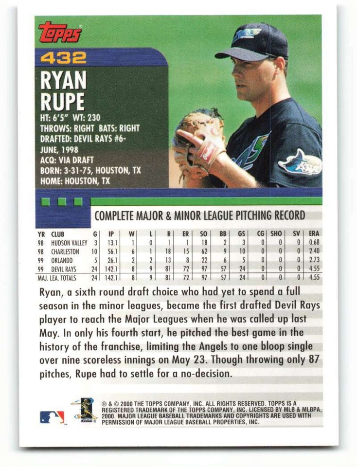 2000 Topps #432 Ryan Rupe NM-MT Devil Rays | eBay