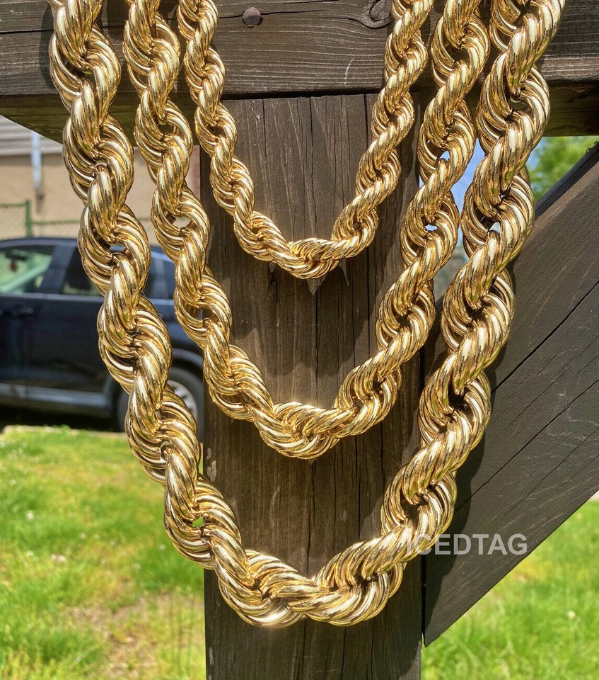 14K Gold Plated 16 - 30MM Hip Hop Retro Dookie Hollow Chunky Rope Chain ...