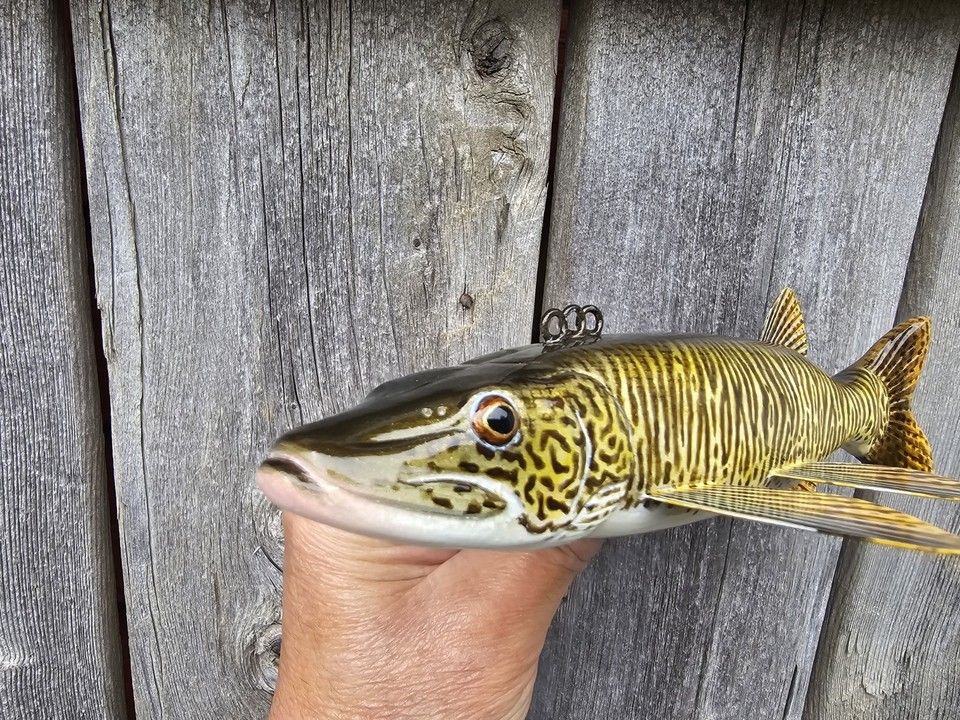 JOHN PUSUSTA ORIGINAL WOOD CARVED NORTHERN PIKE/TIGER MUSKIE FISH DECOY ...
