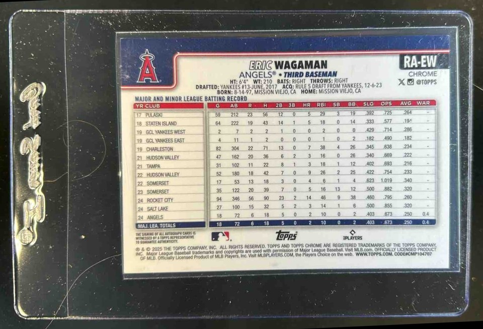 2025 Topps Chrome Eric Wagaman Rookie Auto RC Gold Wave Refractor #46/ ...