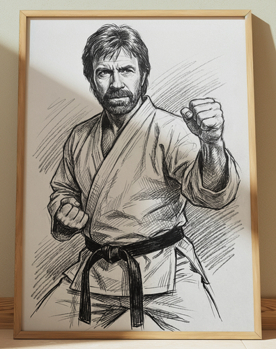 CHUCK NORRIS DRAWING PRINT PORTRAIT SKETCH 8" x 10" CHUCK NORRIS WALL ...