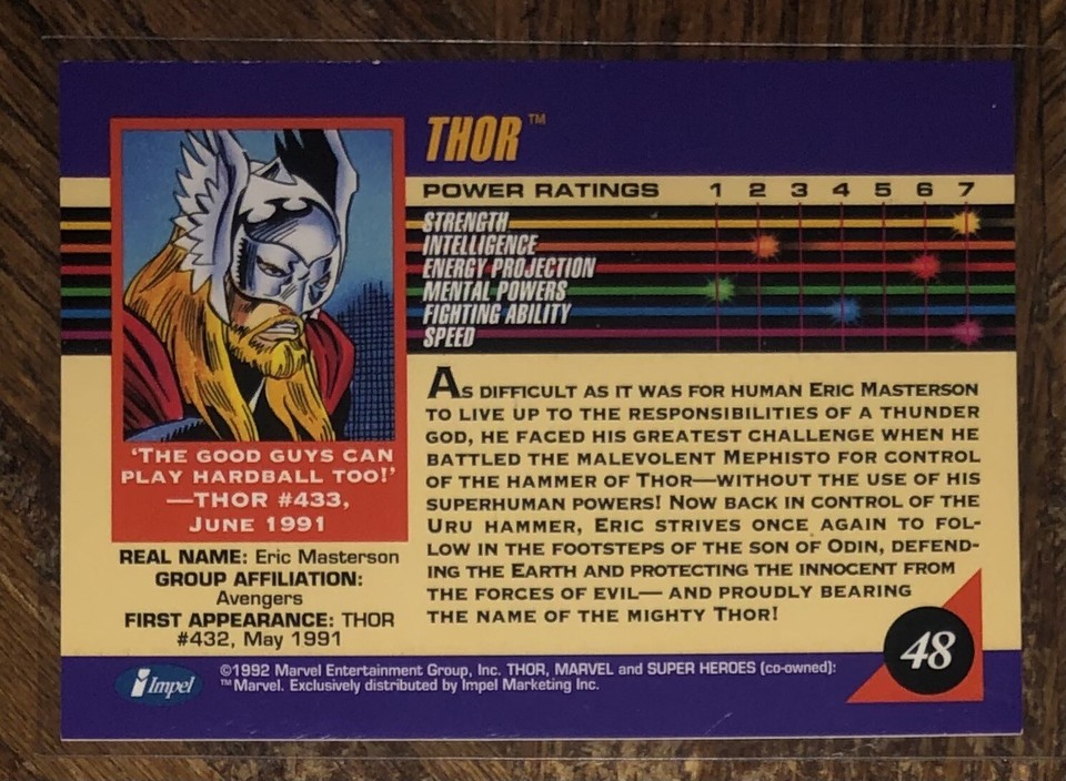 1992 MARVEL UNIVERSE SERIES 3 SUPER HEROES THOR TRADING CARD | eBay