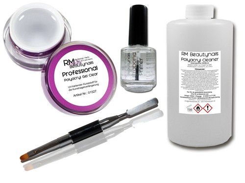 Poly Acryl Gel Starter Set Acrylgel System Clear Liquid Primer Pinsel ...