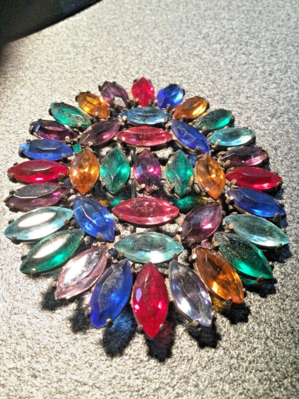 Big Vintage Antique Costume Jewellery Rhinestone Pin … - Gem