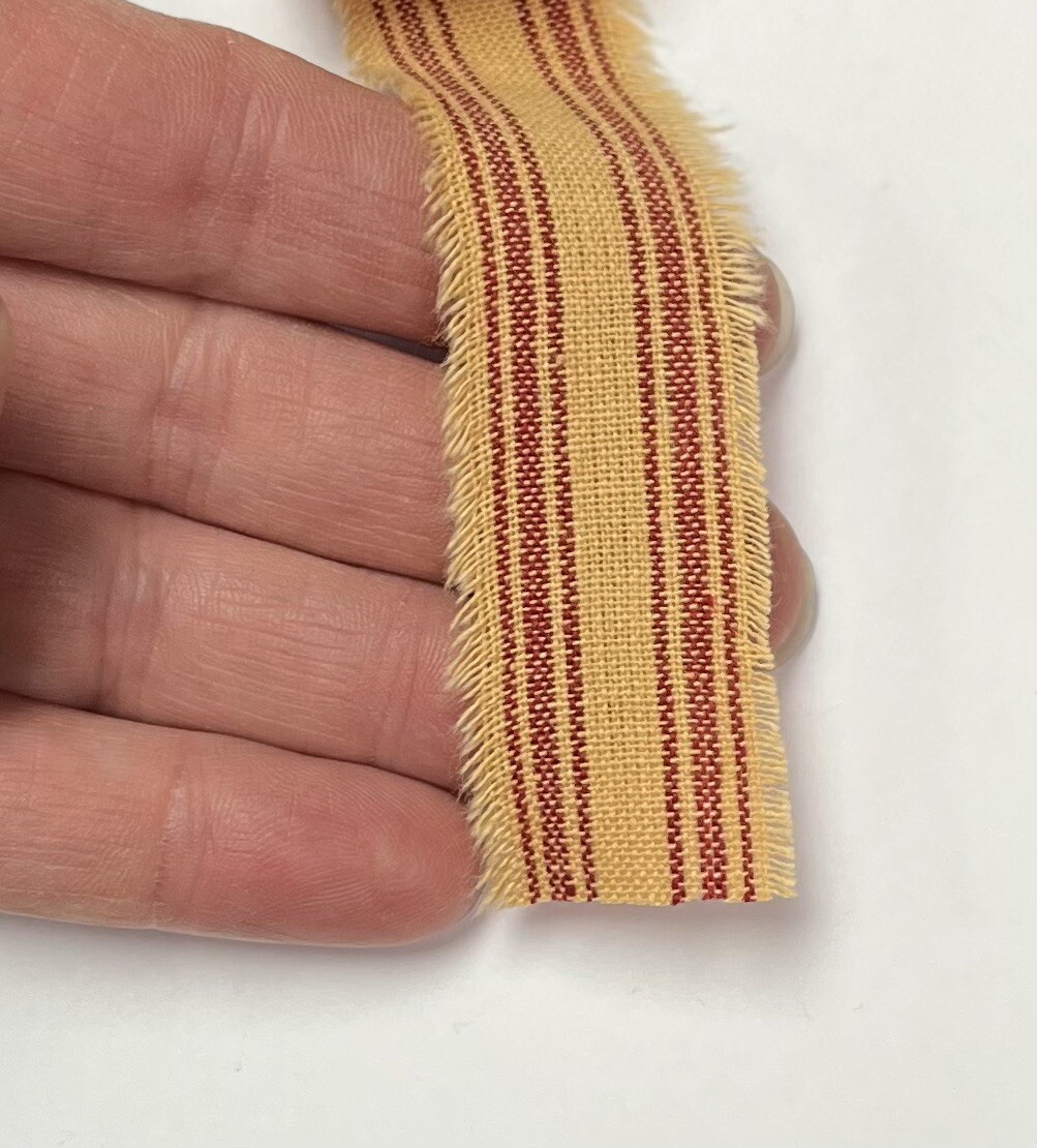 4 Yard Primitive Fabric Ribbon Strip 1" wide Homespun Red Tan Stripe ...