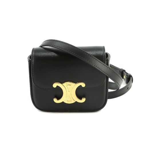 CELINE Triomphe Claude Mini Shoulder Bag Leather Blac… - Gem