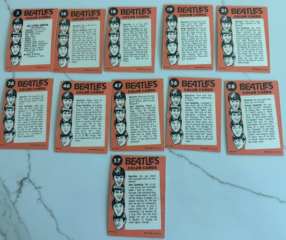 11 Beatles Color Trading Cards Excellent | eBay