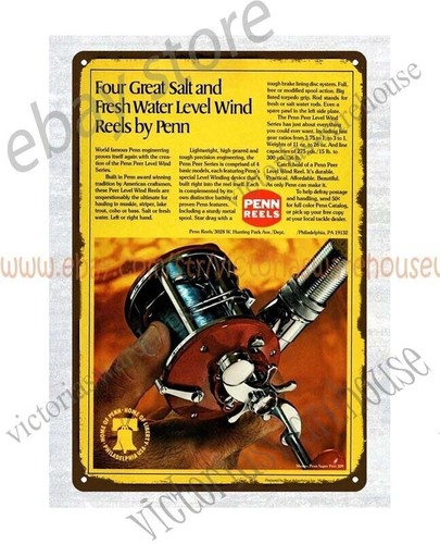 1979 Penn Fishing Reels metal tin sign brewery pub markers plaques | eBay