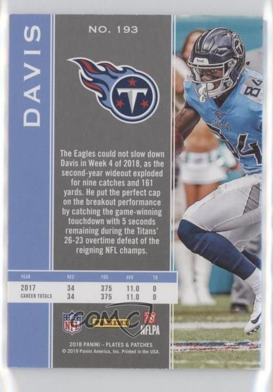 2018 Panini Plates & Patches /99 Corey Davis #193 | eBay