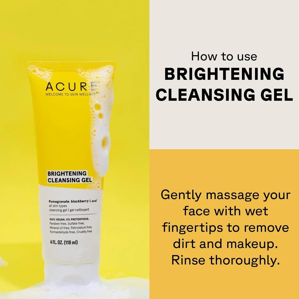 Acure Brightening Cleansing Gel - Vegan Cleanser for Radiant Skin ...