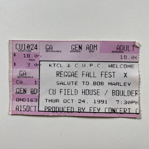 Reggae Fall Fest Concert Ticket Stub Oct 24, 1991 Bob Marley | eBay