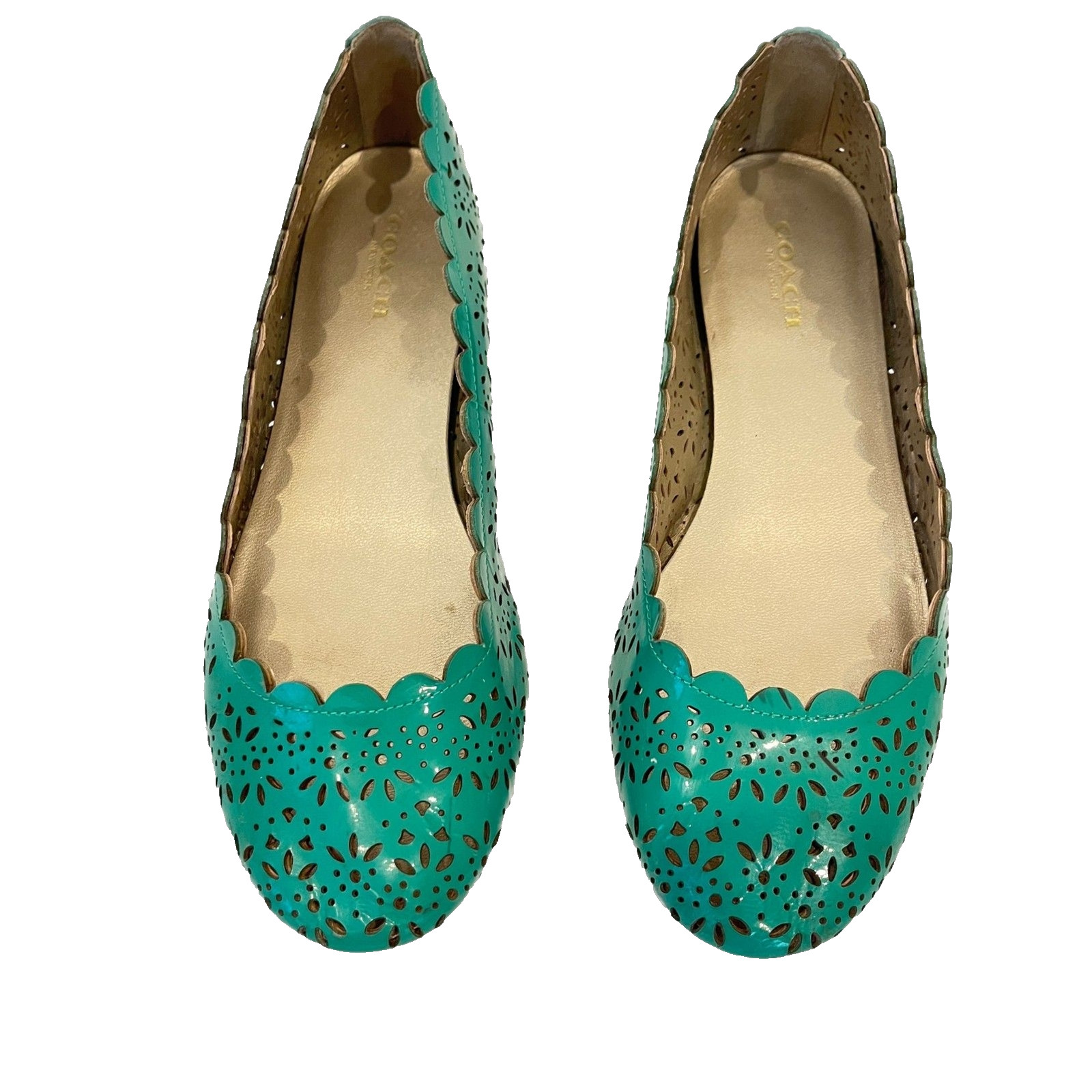 Coach Carsin Jade Green Laser Cut Ballet Flats Size 6… - Gem
