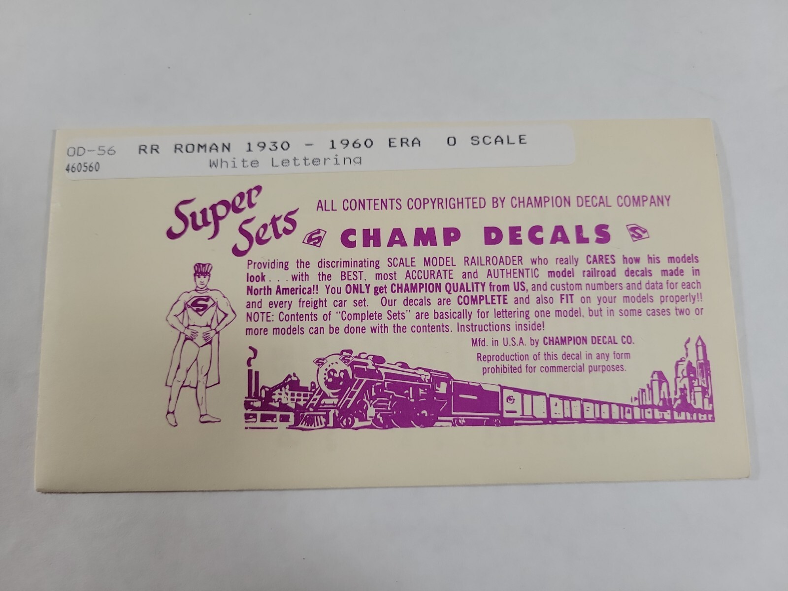 OD-56 Roman 1930-1960 Era Champ Decals O Gauge in White | eBay