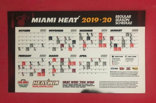 Miami Heat 2019-20 - Regular Basketball Season Schedule Fridge Magnet ...