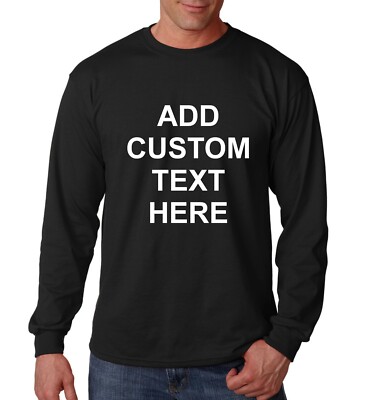 Personalized Long Sleeve T Shirt Custom Text Any Font Crewneck Black ...