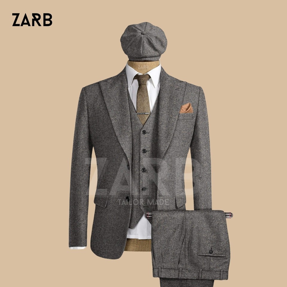 Men's 3-Piece Tweed Suit, Peaky Blinders Groomsmen Outfit, Vintage ...
