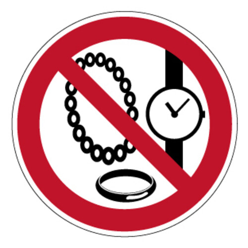 Aufkleber "Schmuck tragen verboten" Schild Folie ähnl. ISO7010 Ø5-30cm ...