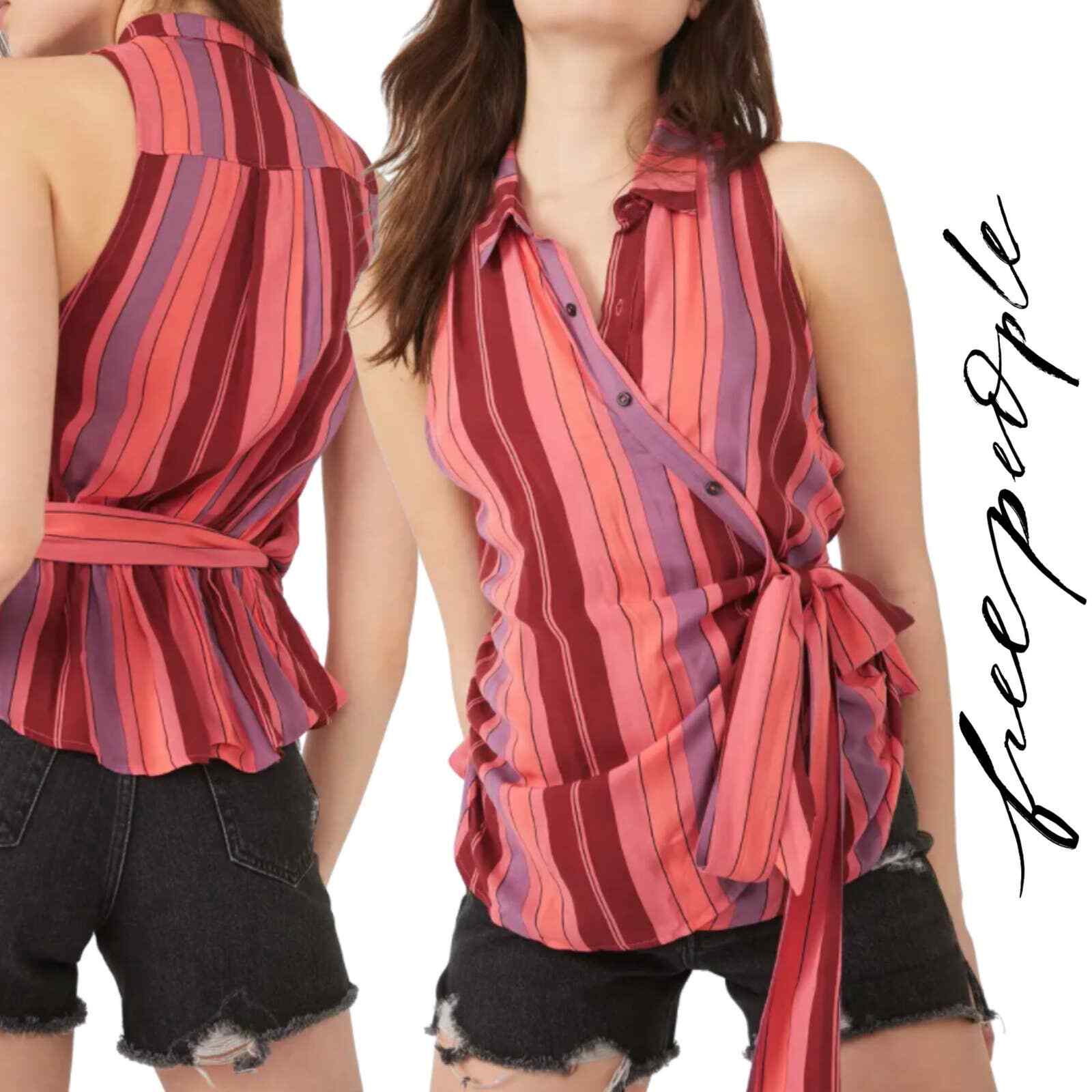 NWT Free People Mackenzie Wrap Button-Up Sleeveless Top Floral Combo ...