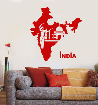 Vinyl Wall Decal India Map Country Hindu Girl Dancer Taj Mahal Stickers ...