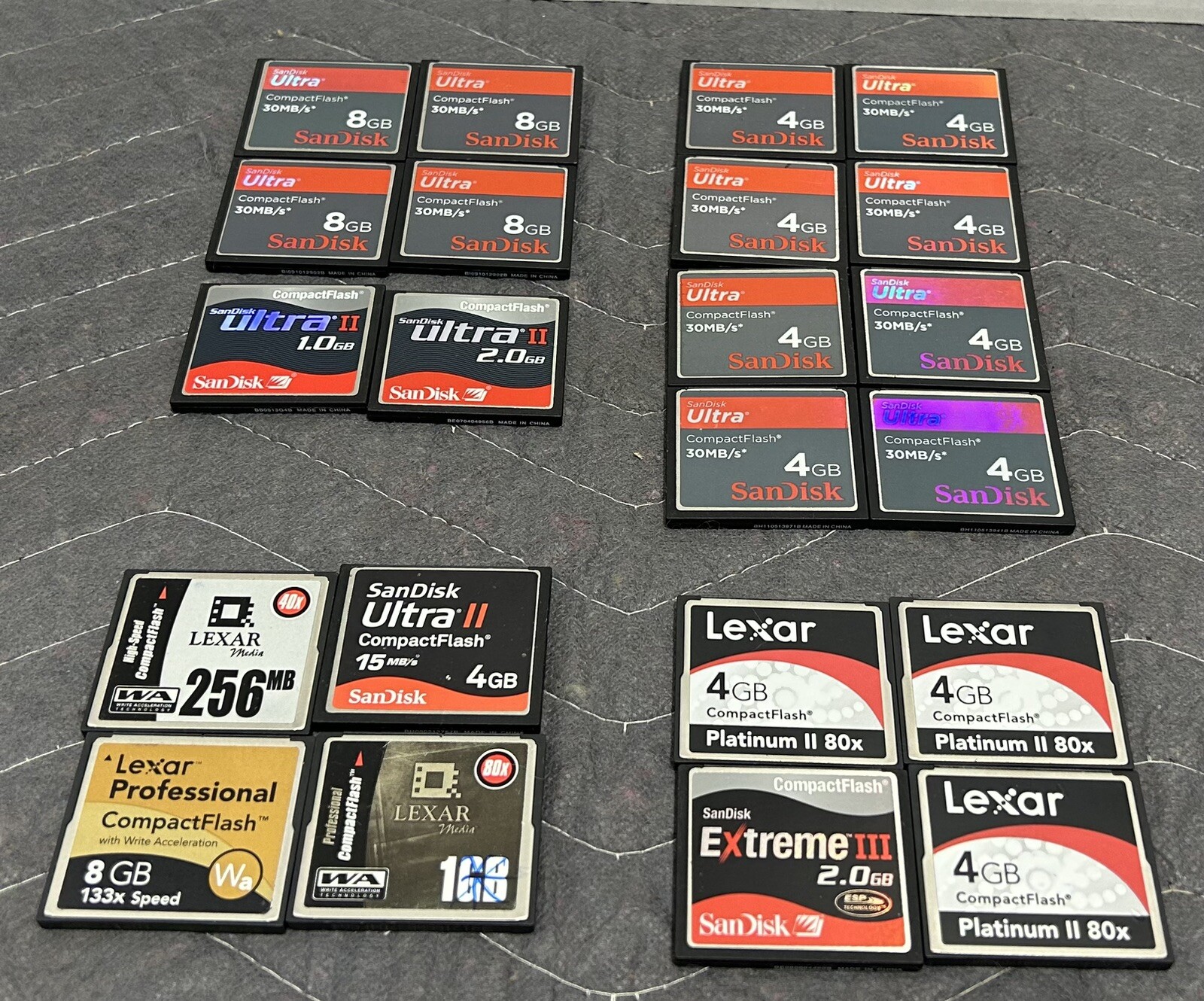 Compact Flash Memory Card Lot Of 22 San-Disk/Lexar 8gb, 4gb, 2gb, 1gb ...