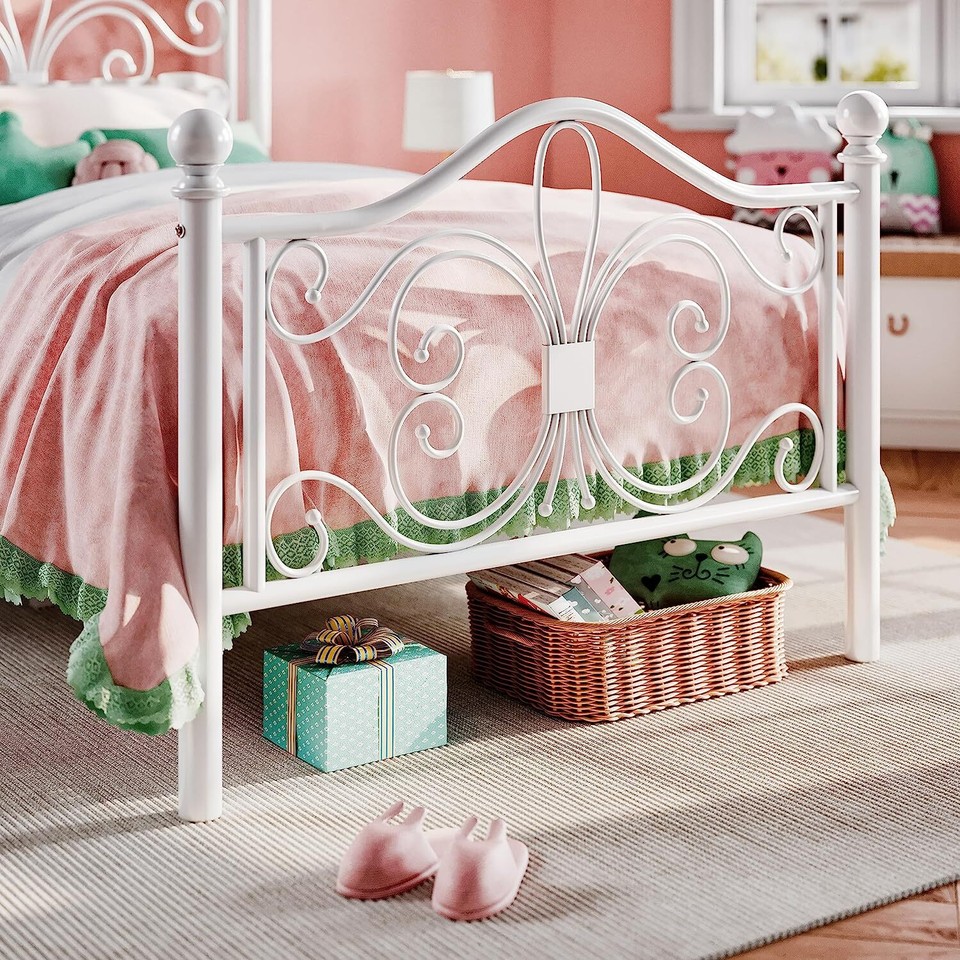 Metal Bed Frame with Butterfly Pattern Design Headboard & Footboard ...