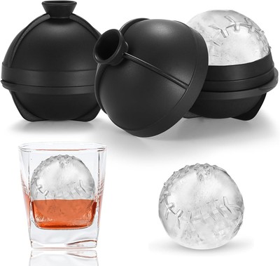 Baseball Ball Ice Cube Mold Tray, 2.5" Large Silicone Round Whiskey Ice ...