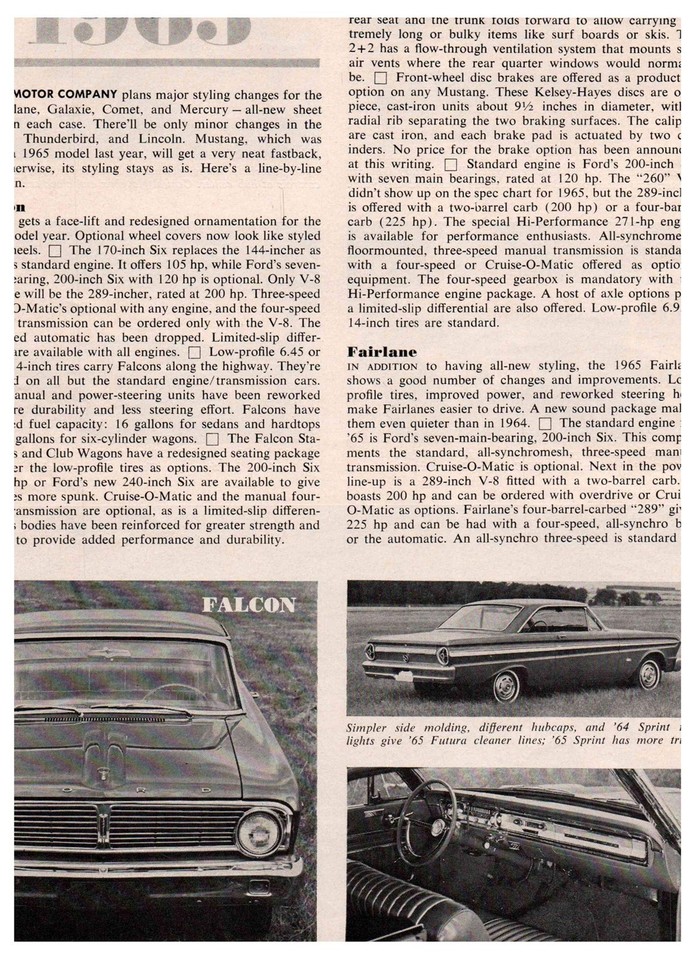 1965 FORD REVIEW - MUSTANG GALAXIE LTD FALCON THUNDERBIRD 5 PG Article ...